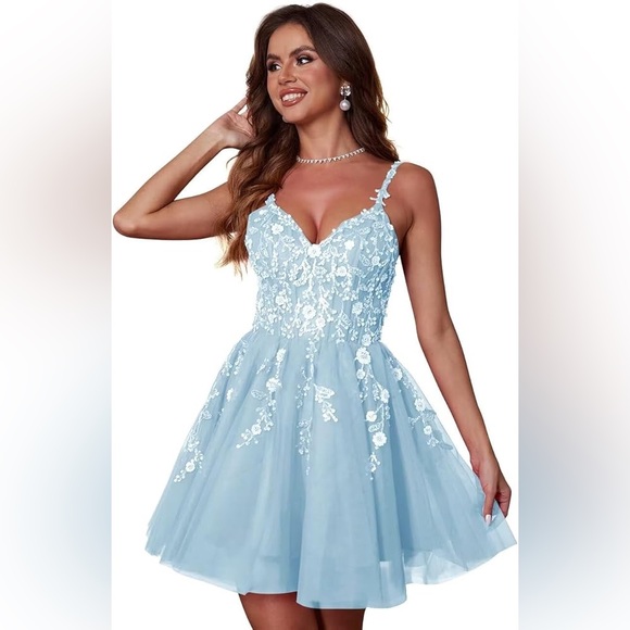 Amazon | Dresses | Amazon Light Blue Floral Lace Dress | Poshmark